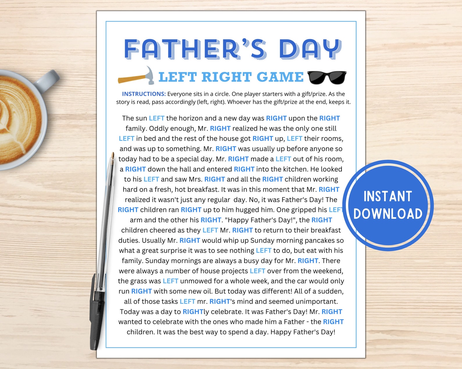 Father's Day Left Right Game Father's Day Game Fathers Day Activity Fun ...