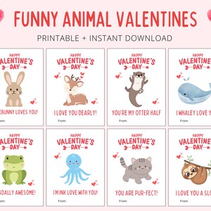 Funny Animal Valentines Cards | Kids Classroom Valentine's (digital ...