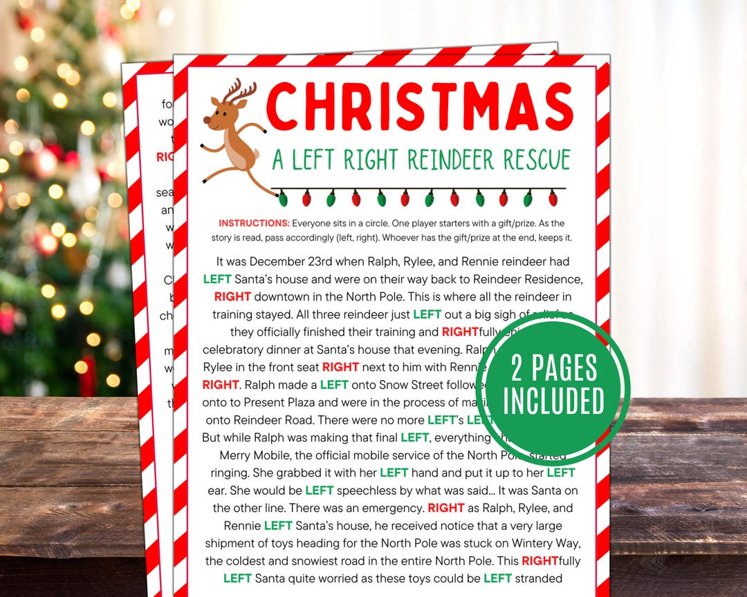 Reindeer Christmas Left Right Game: Printable Gift Exchange Game ...