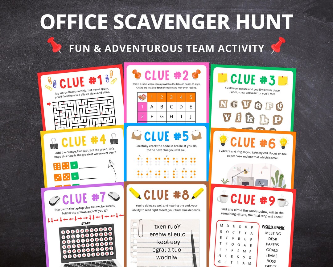 Office Scavenger Hunt | Office Clue Hunt | Team Building Games ...