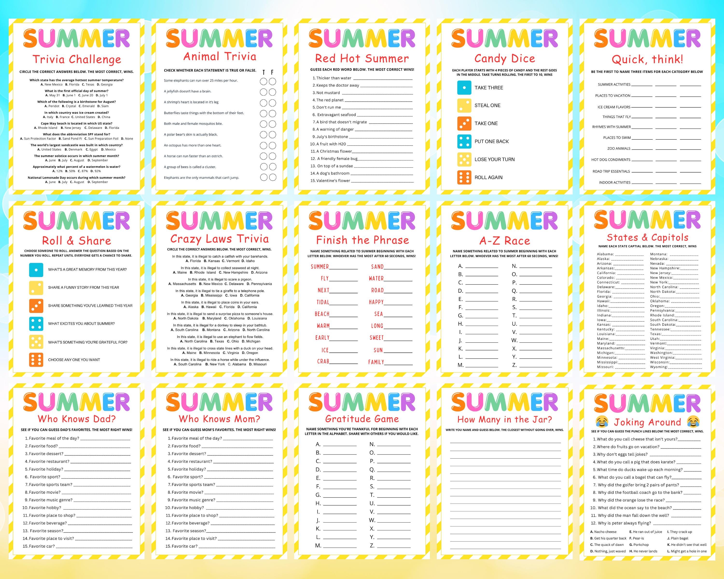 Summer Mega Game Bundle: 70 Games & Activities (printable) - Etsy