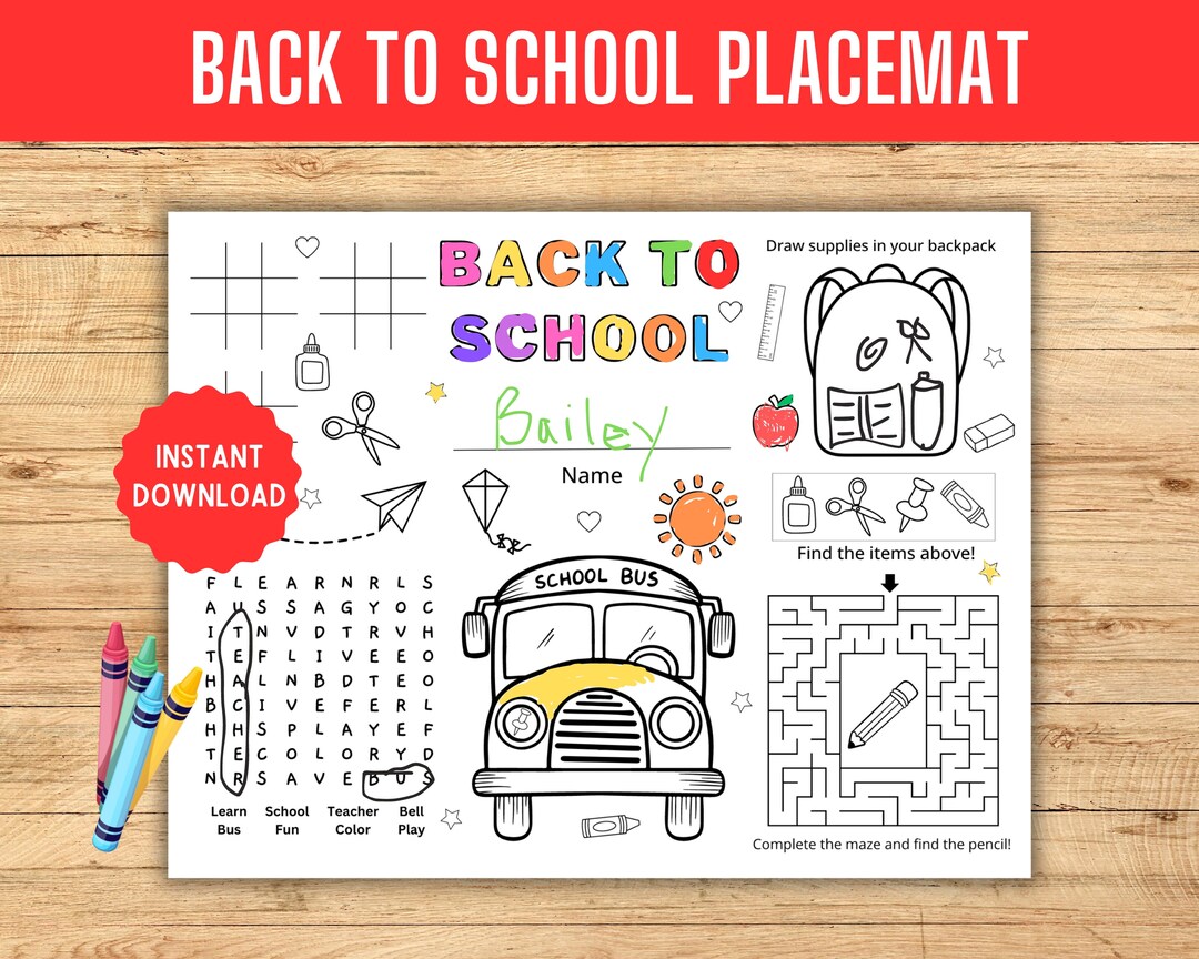 Back to School Placemat | Back to School Craft | Back to School ...