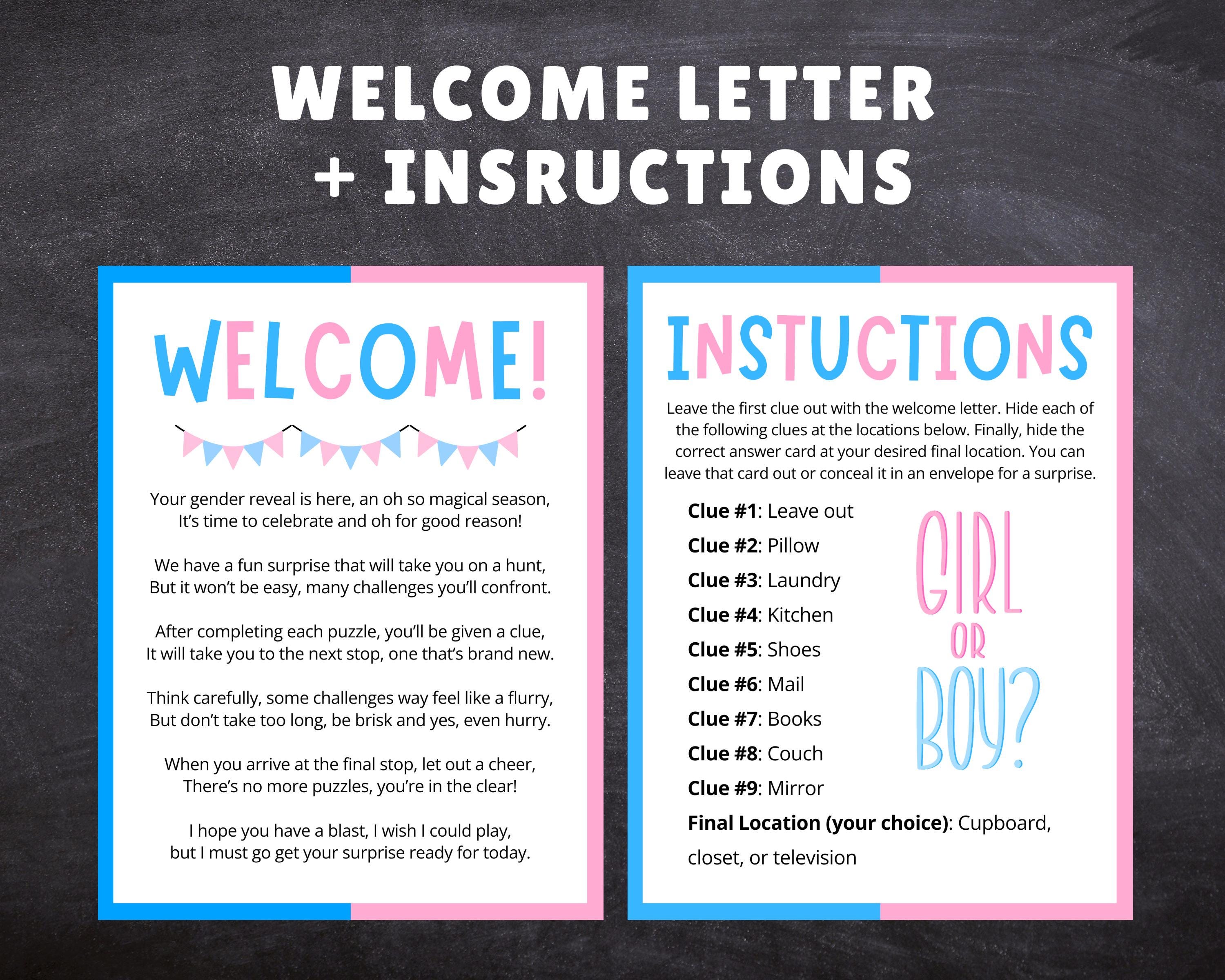 Gender Reveal Scavenger Hunt | Gender Reveal Clue Hunt | Gender Reveal ...