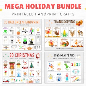 Holiday Handprint Craft Bundle | Halloween Thanksgiving Christmas New ...