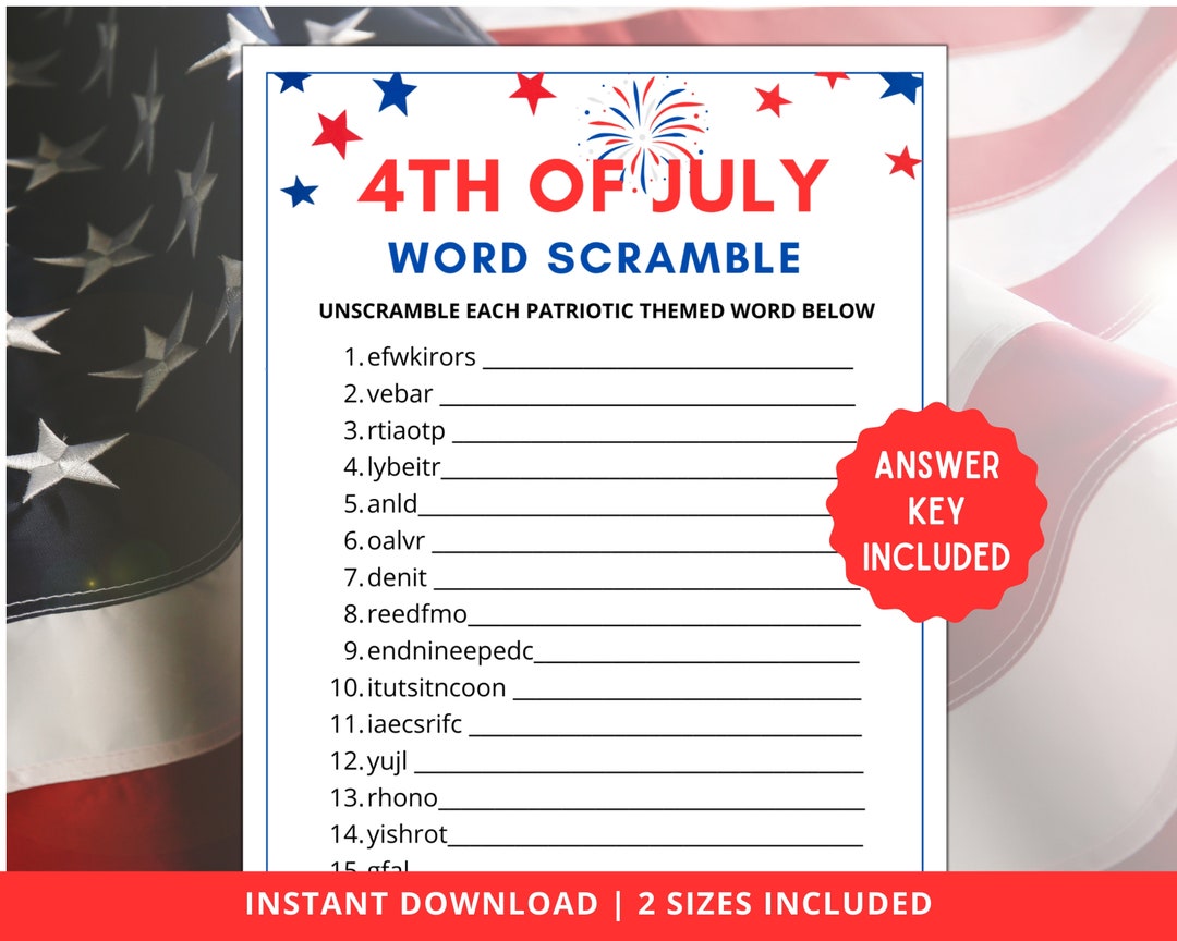 4th of July Word Scramble July 4th Game Independence Day Game Patriotic ...