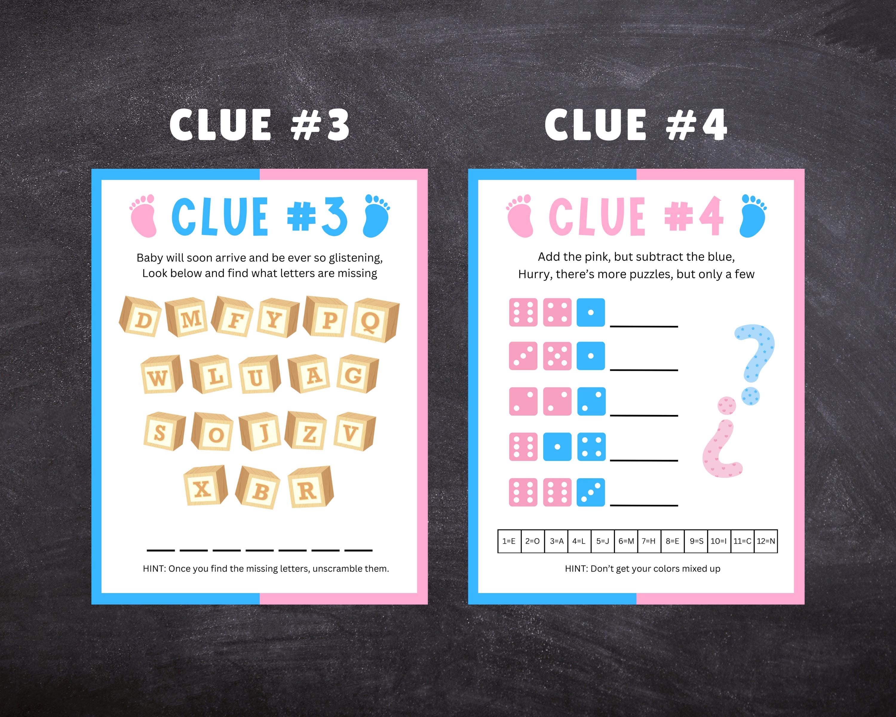 Gender Reveal Scavenger Hunt | Gender Reveal Clue Hunt | Gender Reveal ...