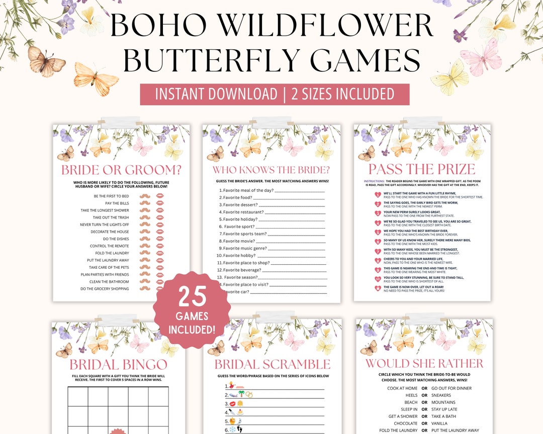 Wildflower Bridal Shower Games | Butterfly Bridal Shower Games | Bridal ...