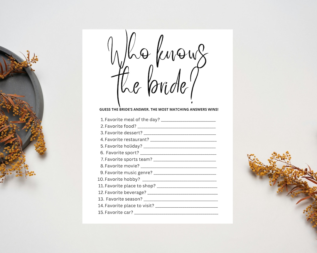 Who Knows the Bride | Bridal Shower Game | Who Knows the Bride Best ...