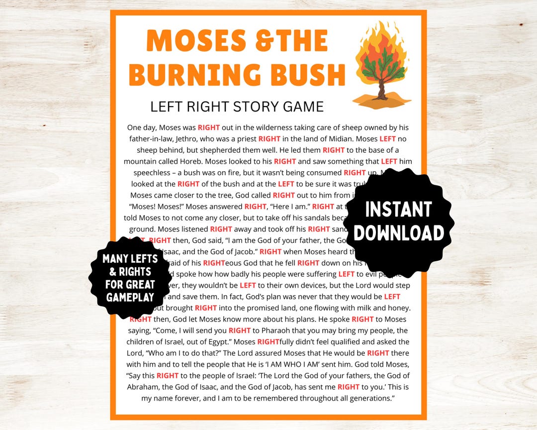 Burning Bush Bible Game: Moses Story, Sunday School Activity (digital ...