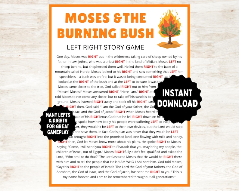 Burning Bush Bible Game: Moses Story, Sunday School Activity (digital ...