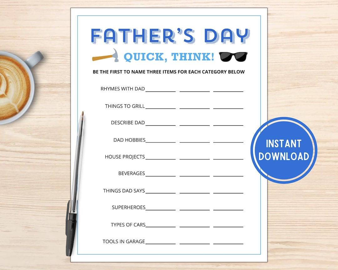 Father's Day Quick Think | Father's Day Game | Fathers Day Activity ...