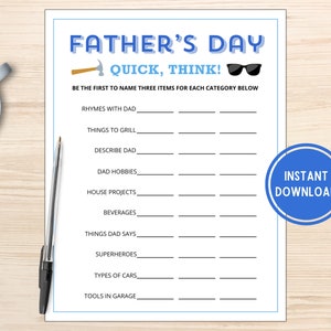 Father's Day Quick Think | Father's Day Game | Fathers Day Activity ...