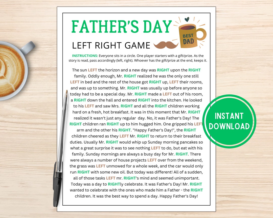 Father's Day Left Right Game | Father's Day Game | Fathers Day Activity ...
