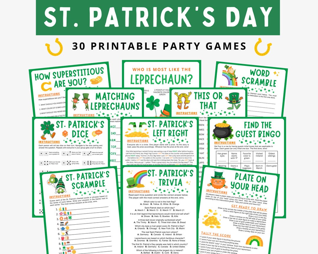 St. Patrick's Day Game Bundle: 30 Printable Party Games (instant ...