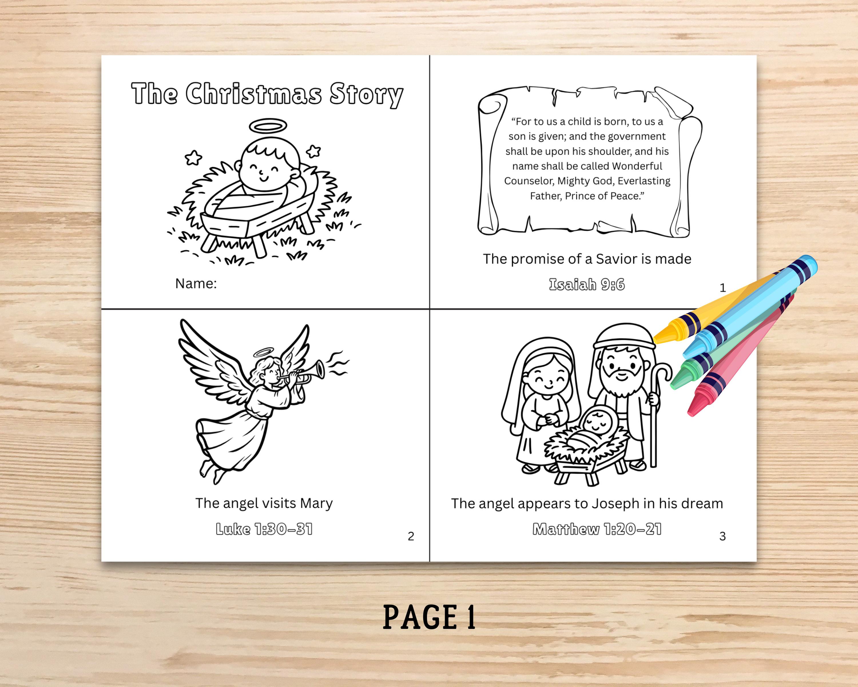 Nativity Story Mini Coloring Book: Christmas Bible Craft for Kids ...