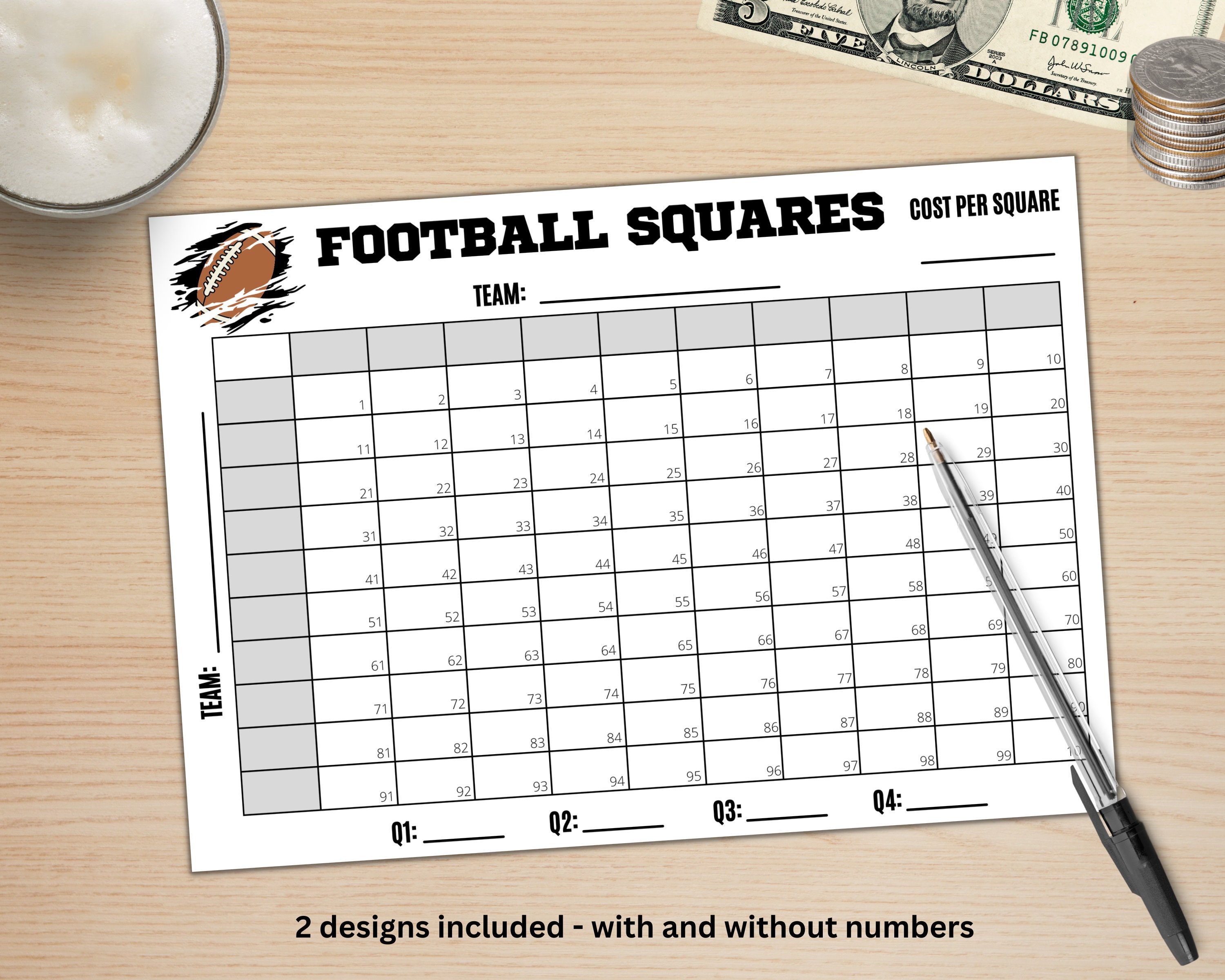 Football Squares Football Party Games Football Fundraiser Etsy