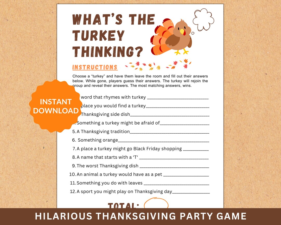 Thanksgiving 'what's the Turkey Thinking' Game (digital Download) - Etsy