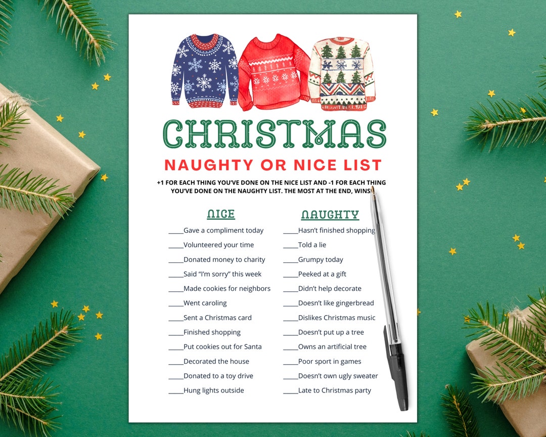 Naughty or Nice List Funny Christmas Game Christmas Party Game ...