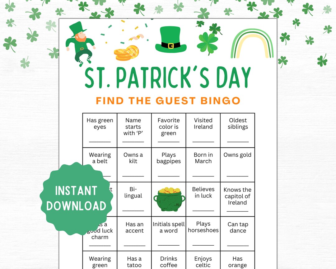 St. Patrick's Day Bingo | St. Patricks Games | St Patrick's Day Games ...