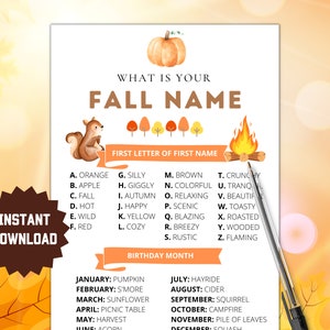 Whats Your Fall Name Fall Game Fall Game Printable Fall Party Game Fall ...