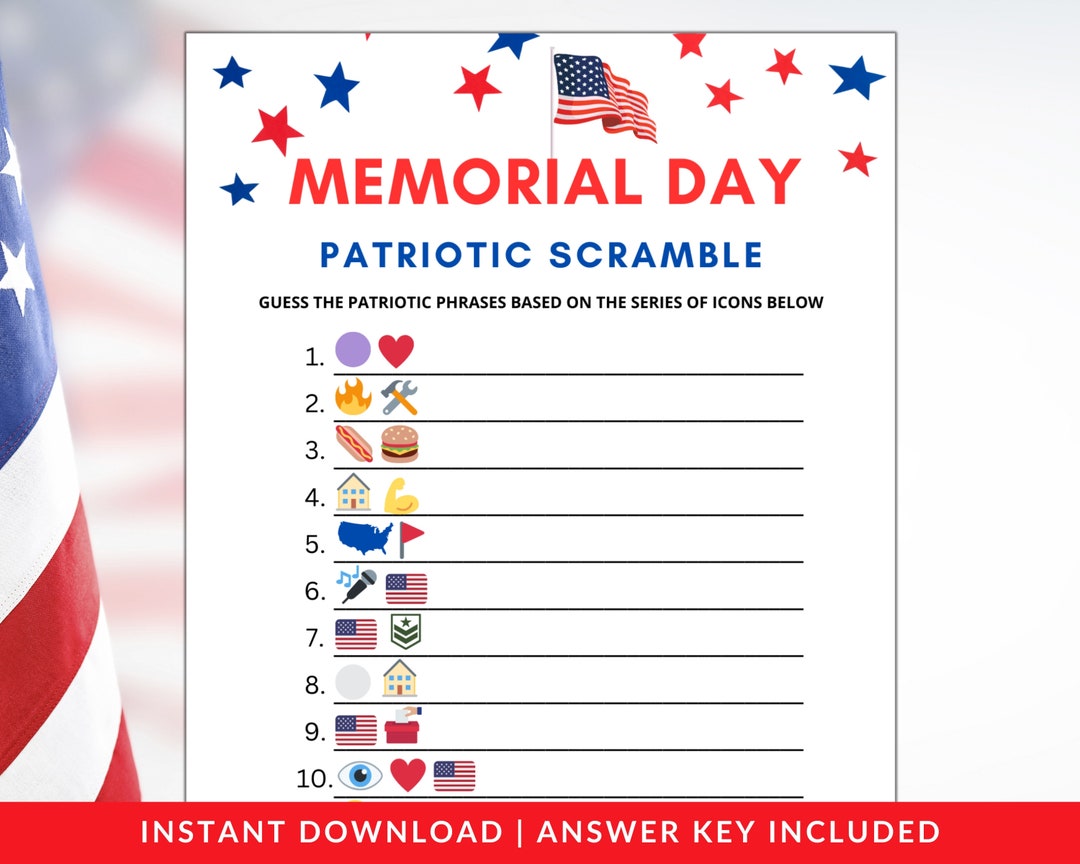 Fun Memorial Day Game | Memorial Day Games | Patriotic Game | Memorial ...