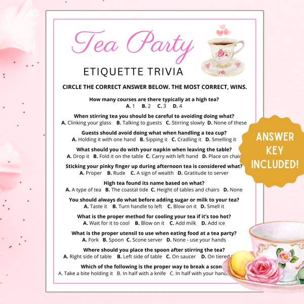 Tea Party Trivia Questions - Etsy