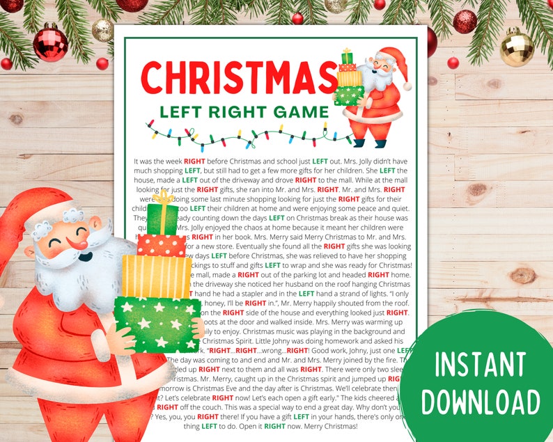 Left Right Christmas Game Christmas Pass the Prize Right - Etsy