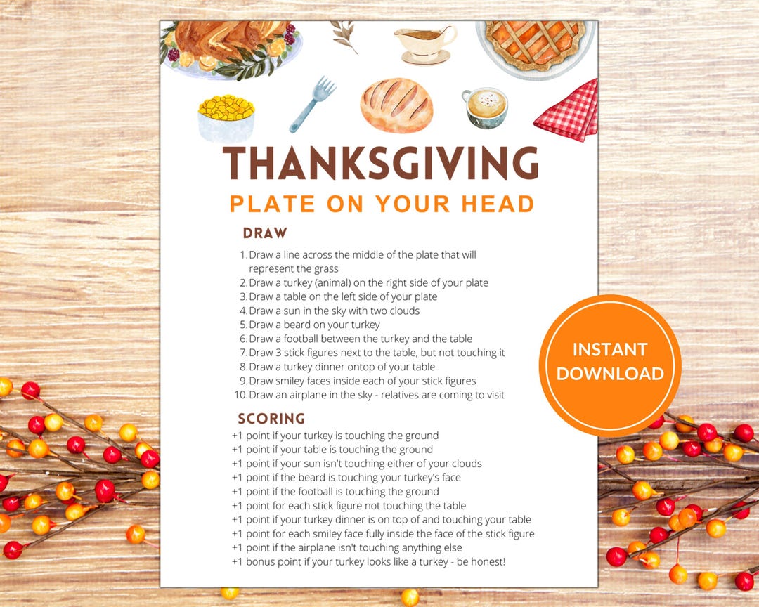 Funny Thanksgiving Game | Plate on Head, Adults & Kids (printable) - Etsy