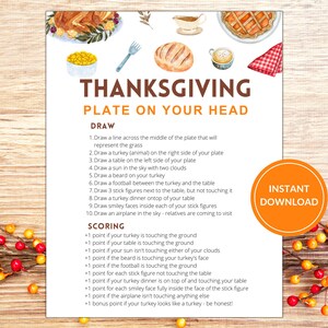 Funny Thanksgiving Game | Plate on Head, Adults & Kids (printable) - Etsy