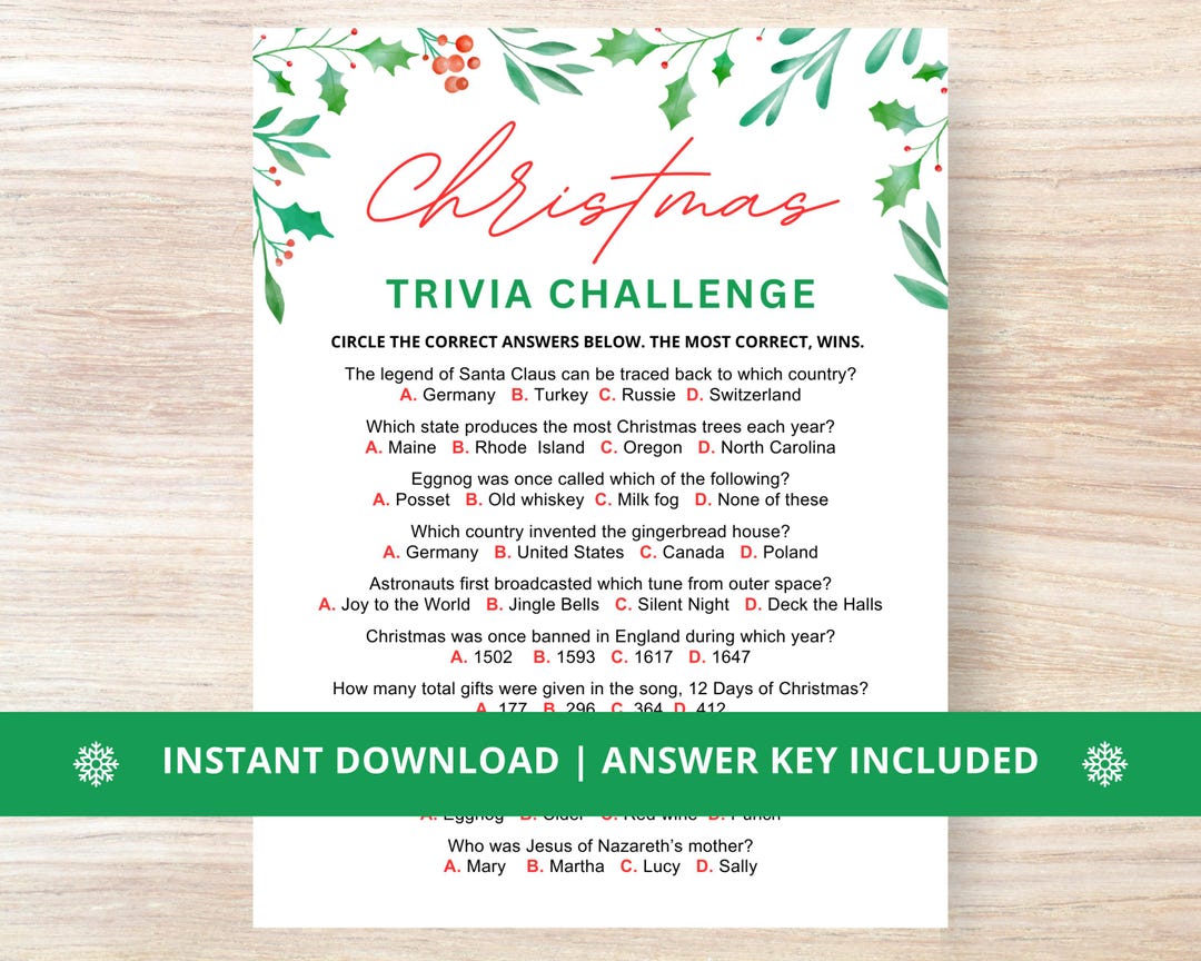 Christmas Trivia | Printable Christmas Game | Christmas Trivia Night ...