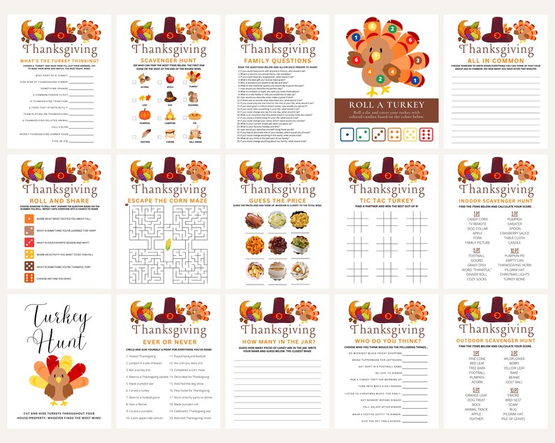 Thanksgiving Game Bundle: 40 Fun Printable Party Games (instant ...
