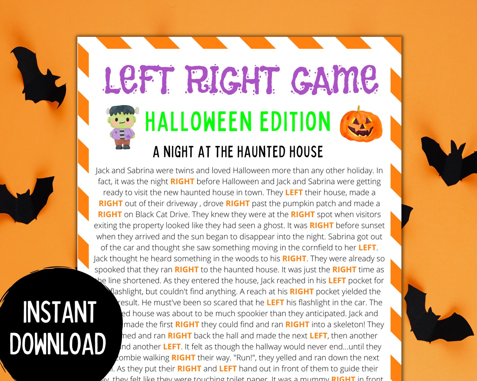 Halloween Left Right Game | Funny Party Activity (digital Download) - Etsy