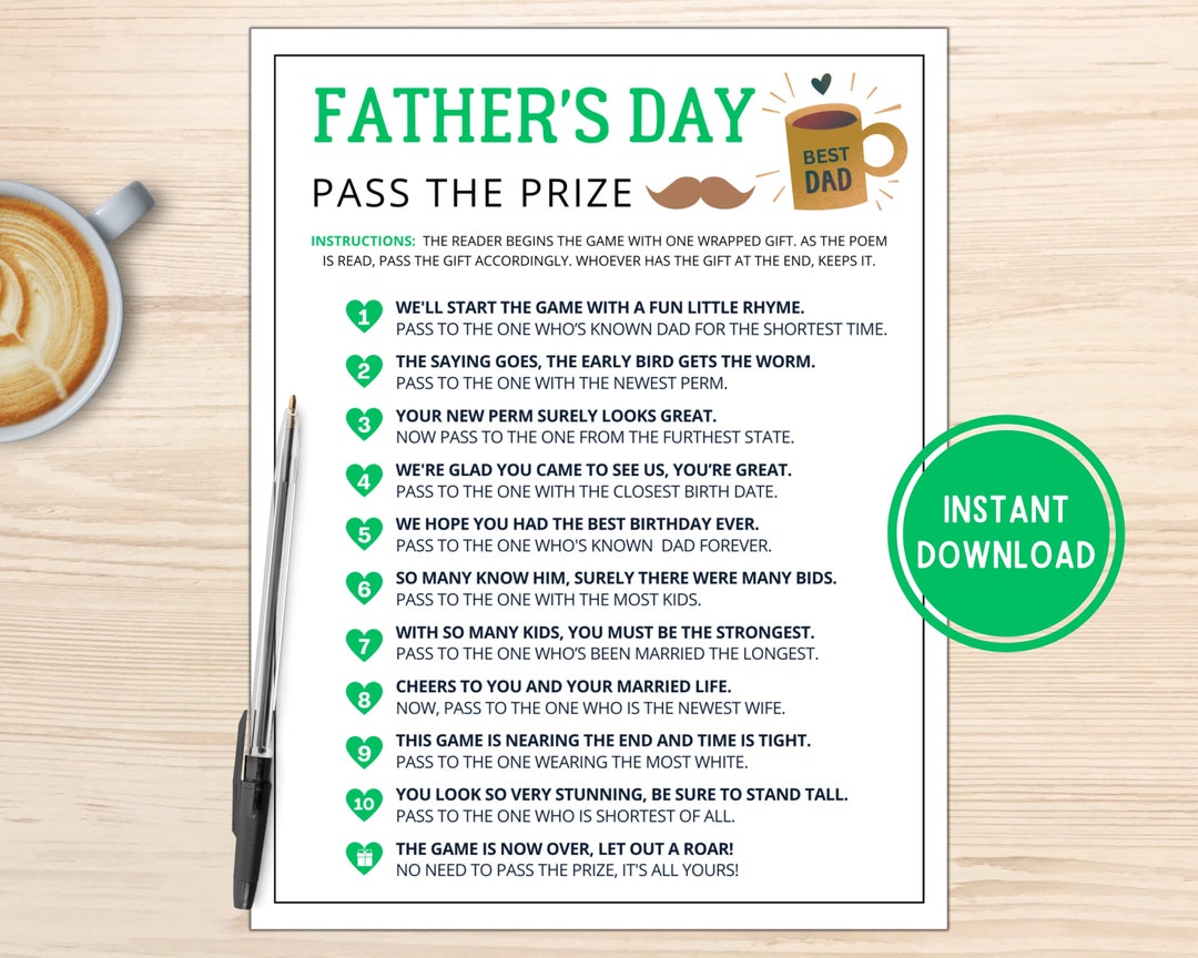 Father's Day Pass the Prize | Father's Day Game | Fathers Day Activity ...