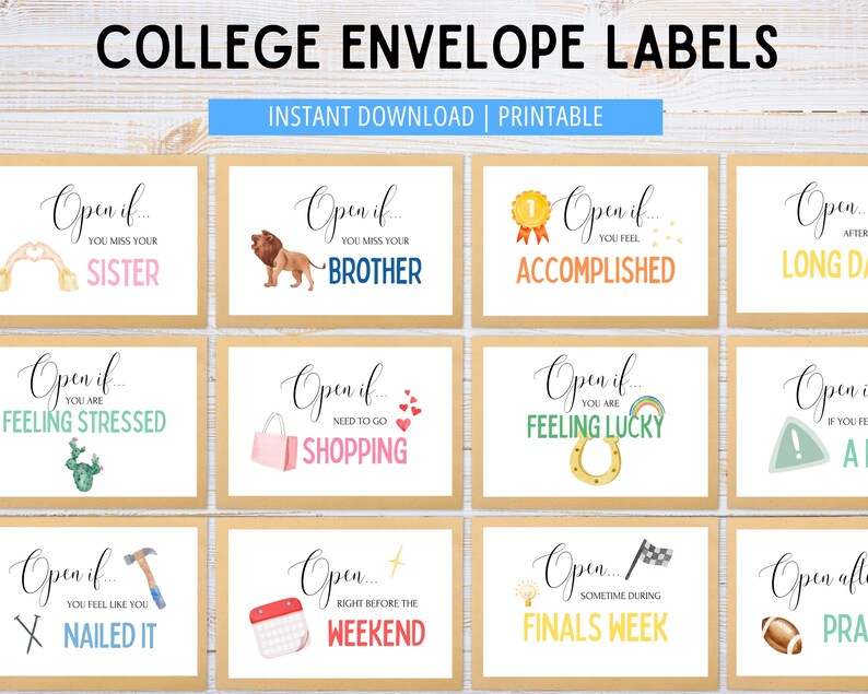College Care Package Envelope Labels | 100 Printable Stickers (digital ...