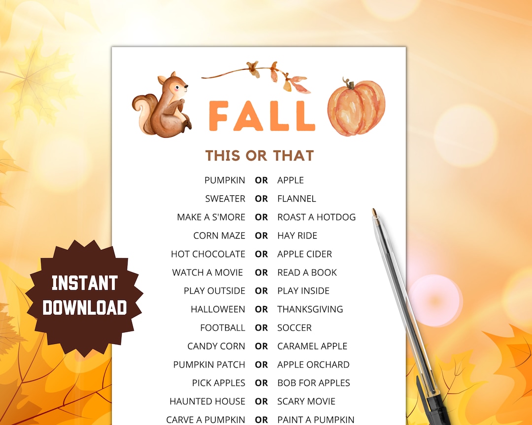 Fall This or That Fall Game Fall Game Printable Fall Party Game Fall ...