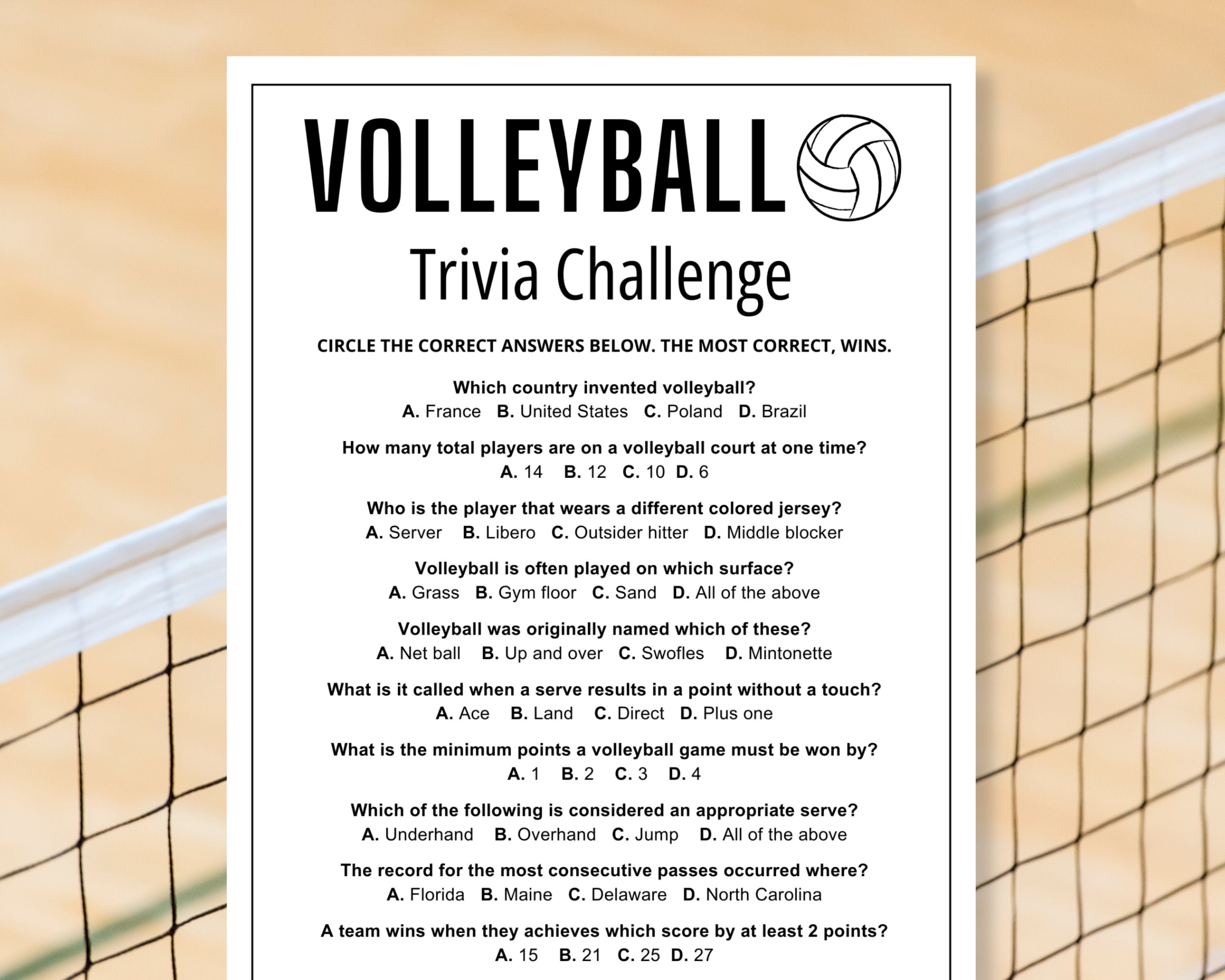 Volleyball Trivia Game: Team Party Activity (printable) - Etsy