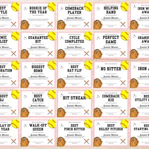 Editable Softball Award Certificates | Team Banquet (digital Download ...