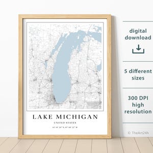 Lake Michigan Map Art – Printable Lake Map Poster (digital Download) - Etsy