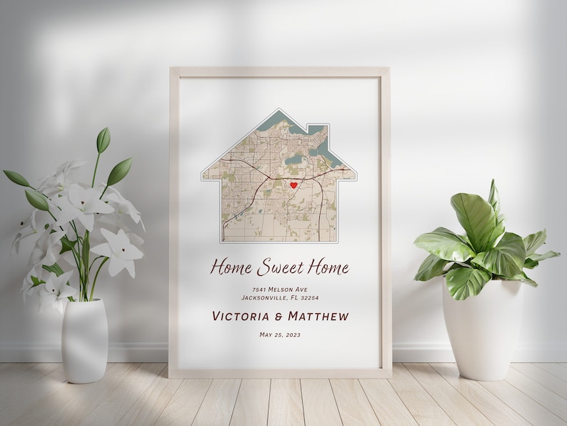 First New Home Gift for Couple House Shaped Map Poster. DIGITAL Custom ...