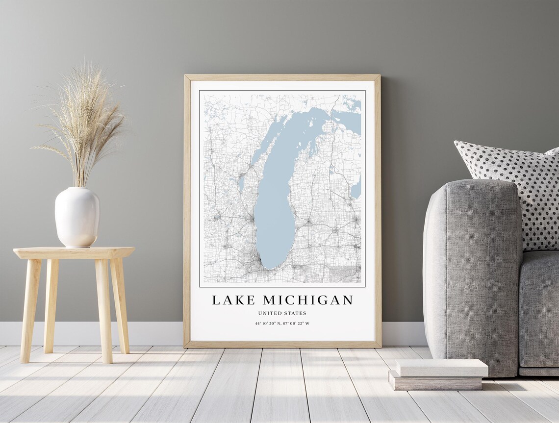 Lake Michigan Map - Lake Map - Instant Download, Printable Map Poster ...