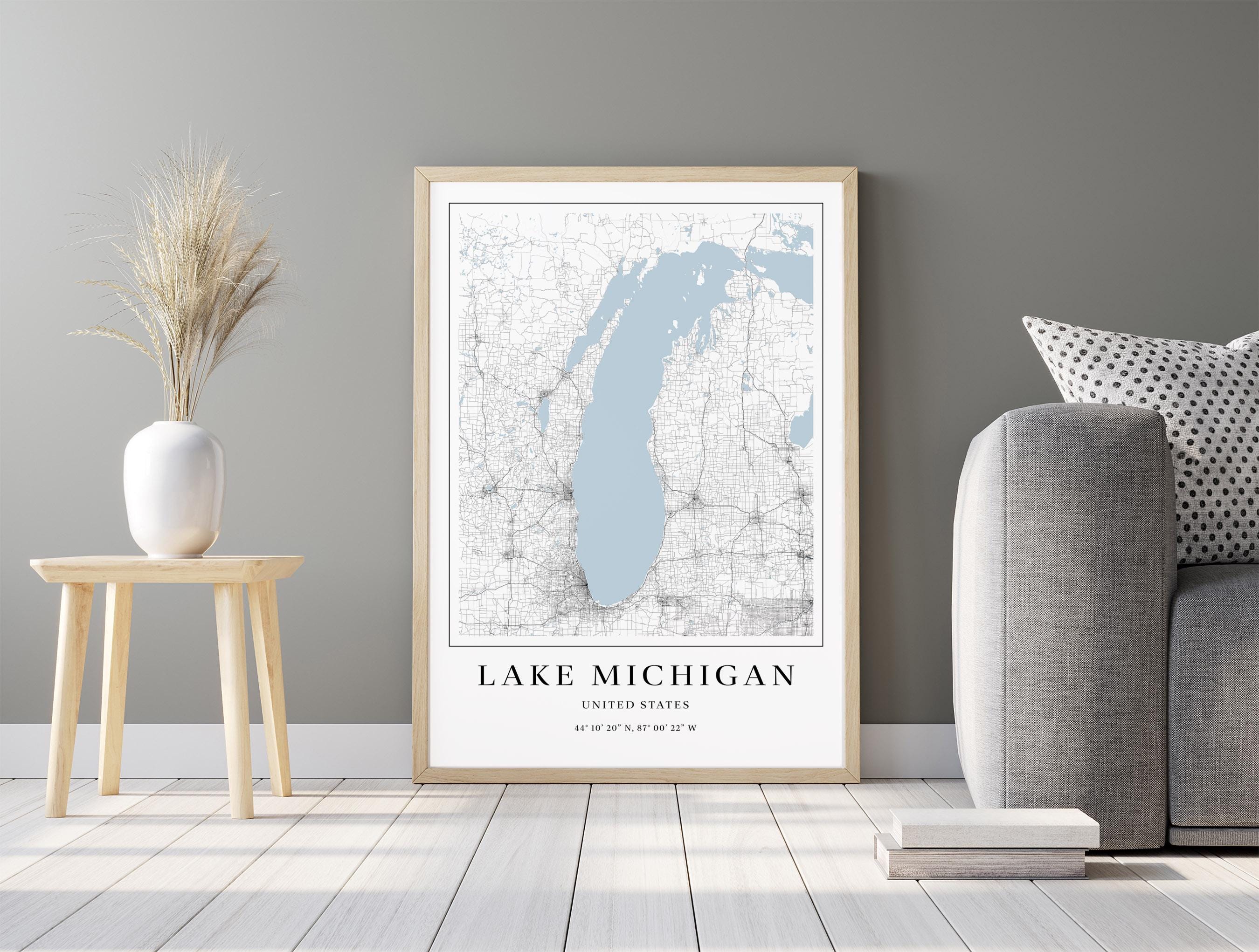 Lake Michigan Map - Lake Map - Instant Download, Printable Map Poster ...