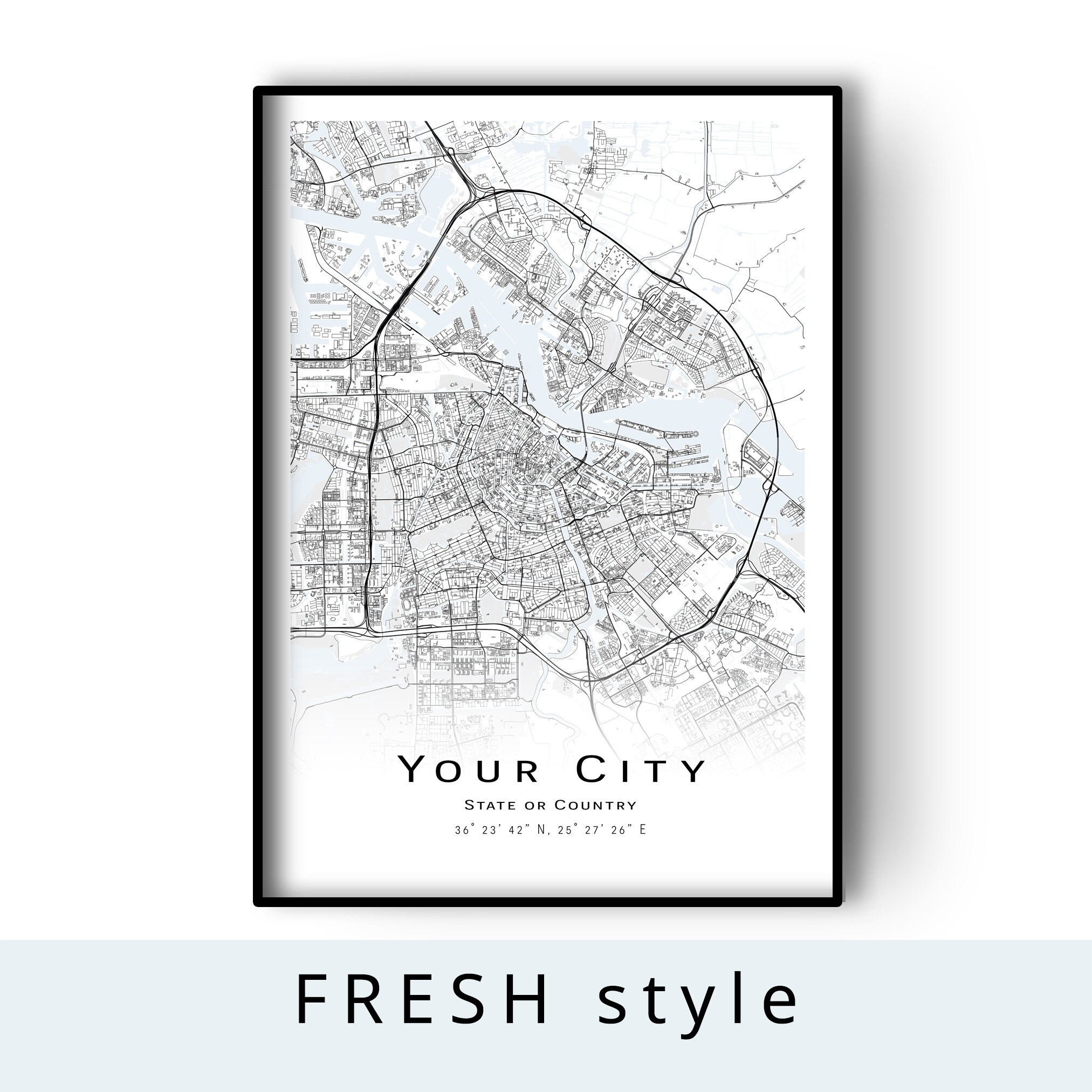 Custom City Map, Personalized Map, Custom Map Poster, Any City, Wall Decor, City Map Digital ...