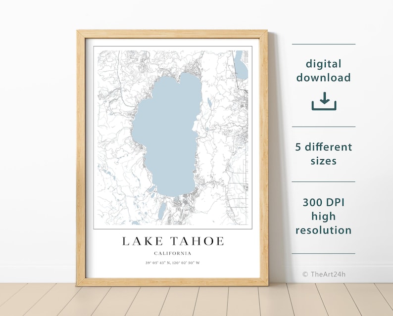 Lake Tahoe Map - Lake Map - Instant Download, Printable Map Poster ...
