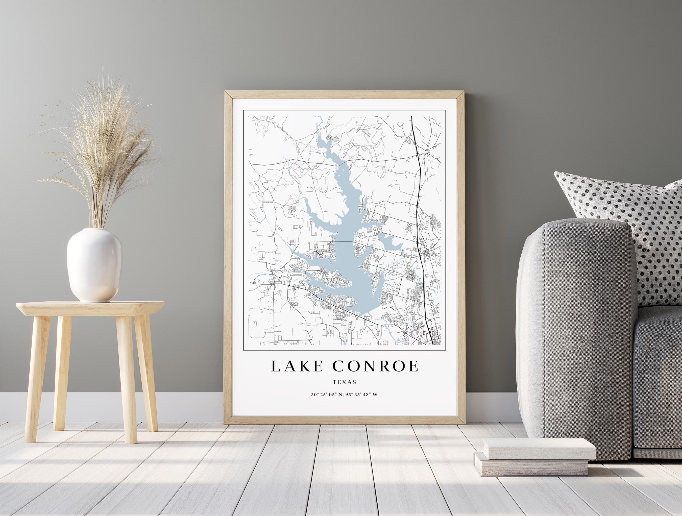 Lake Conroe Map - Lake Map - Instant Download, Printable Map Poster ...