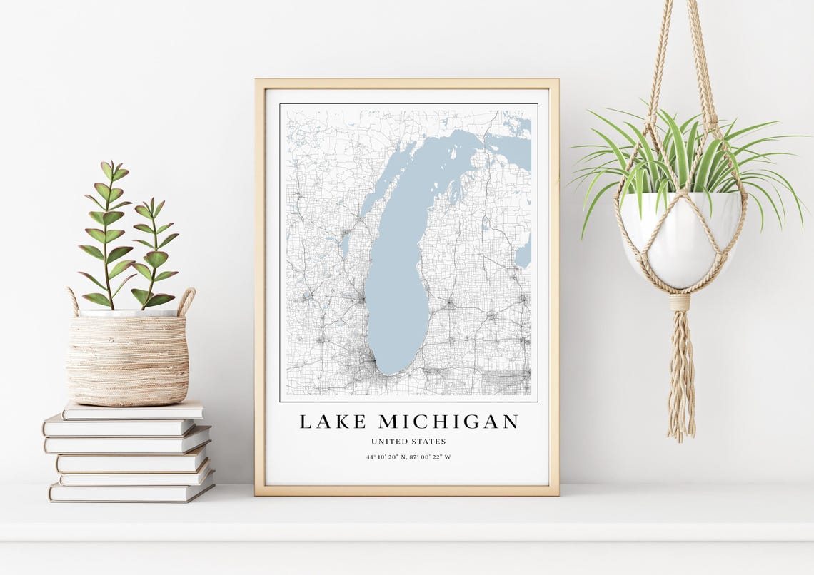 Lake Michigan Map - Lake Map - Instant Download, Printable Map Poster ...