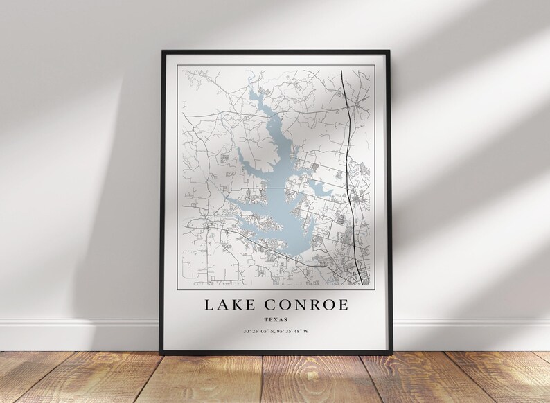 Lake Conroe Map - Lake Map - Instant Download, Printable Map Poster ...