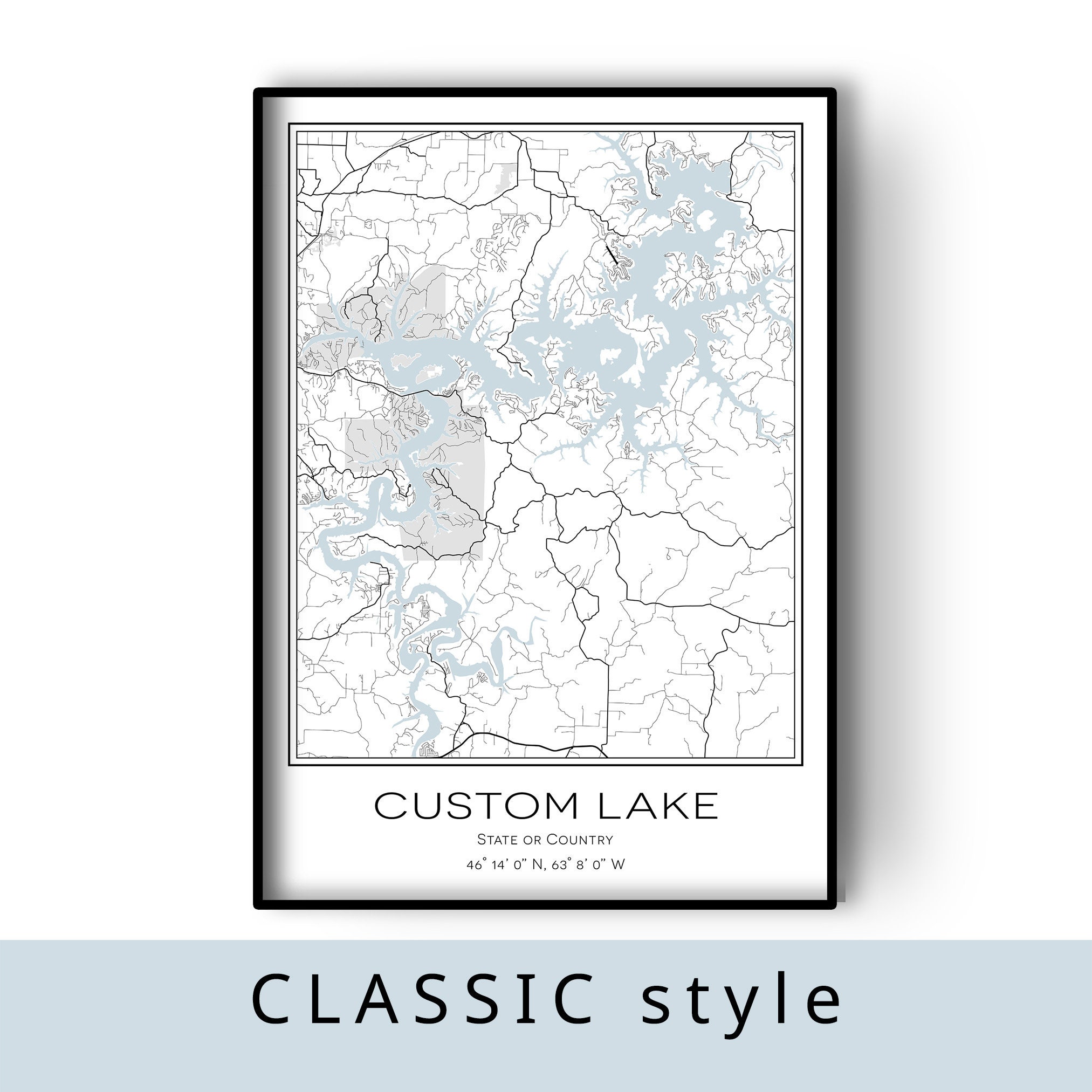 Custom Lake, Personalized Lake, Custom Map Poster, Any Lake, Wall Decor ...