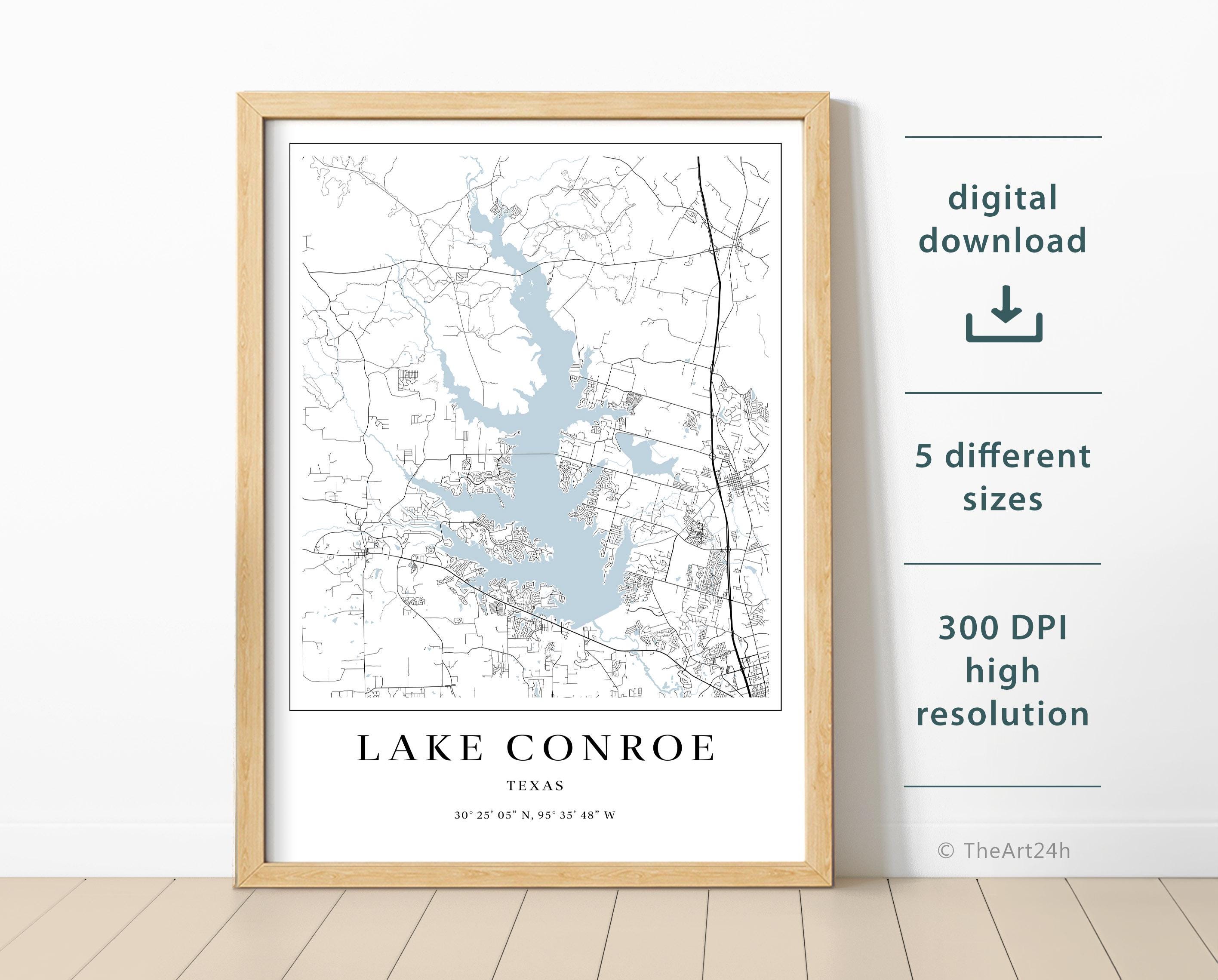 Lake Conroe Map - Lake Map - Instant Download, Printable Map Poster ...