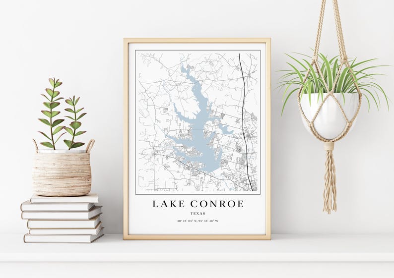 Lake Conroe Map - Lake Map - Instant Download, Printable Map Poster ...
