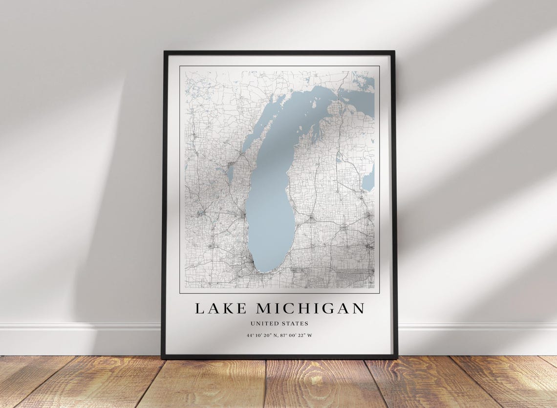 Lake Michigan Map Art – Printable Lake Map Poster (digital Download) - Etsy